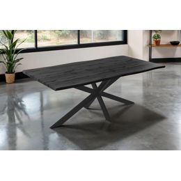 Esstisch 200x100 cm Baumkante Holz Grau-Optik Spider-Gestell Metall schwarz JOSY