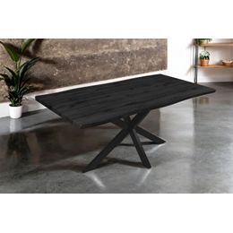 Esstisch 180x90 cm Baumkante Holz Grau-Optik Spider-Gestell Metall schwarz JOSY