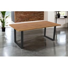 Esstisch 200x100 cm Baumkante Holz Wildeiche-Optik U-Gestell Metall schwarz JOSY