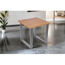 Esstisch 80x80 cm Baumkante Holz Wildeiche-Optik U-Gestell Metall silber JOSY