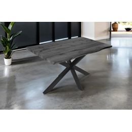 Esstisch 120x80 cm Baumkante Holz Grau-Optik Spider-Gestell Metall schwarz JOSY