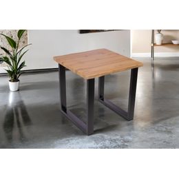 Esstisch 80x80 cm Baumkante Holz Wildeiche-Optik U-Gestell Metall schwarz JOSY