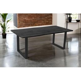 Esstisch 200x100 cm Baumkante Holz Grau-Optik U-Gestell Metall schwarz JOSY