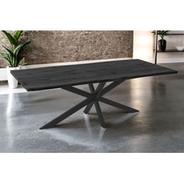 Esstisch 220x100 cm Baumkante Holz Grau-Optik Spider-Gestell Metall schwarz JOSY