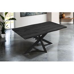 Esstisch 160x85 cm Baumkante Holz Grau-Optik Spider-Gestell Metall schwarz JOSY