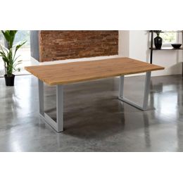Esstisch 200x100 cm Baumkante Holz Wildeiche-Optik U-Gestell Metall silber JOSY