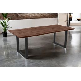 Esstisch 220x100 cm Baumkante Holz Nussbaum-Optik U-Gestell Metall schwarz JOSY