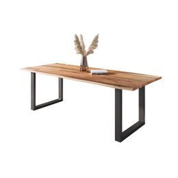 Baumkantentisch Akazie mit schwarzen Resin-Adern naturfarben 260 x 100 cm U-Gestell schwarz POLLY