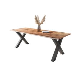 Baumkantentisch Akazie mit schwarzen Resin-Adern naturfarben 260 x 100 cm X-Gestell schwarz POLLY