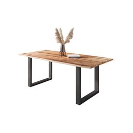 Baumkantentisch Akazie mit schwarzen Resin-Adern naturfarben 220 x 100 cm U-Gestell schwarz POLLY