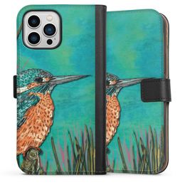 DeinDesign iPhone 13 Pro Max Handy Klapph&uuml;lle Handyh&uuml;lle aus Kunst Leder schwarz Flip Case Painting Bird Animals Sideflip mit langer Lasche