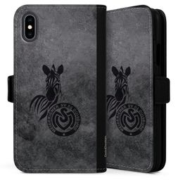 DeinDesign iPhone X Handy Klapph&uuml;lle Handyh&uuml;lle aus Kunst Leder schwarz Flip Case Official Licensed Product Msv Duisburg Zebra Sideflip mit langer Lasche
