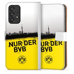 DeinDesign Galaxy A33 5G Handy Klapph&uuml;lle Handyh&uuml;lle aus Kunst Leder wei&szlig; Flip Case Borussia Dortmund Statement Bvb Sideflip mit Lasche
