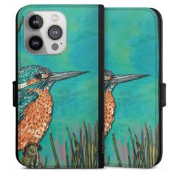 DeinDesign iPhone 14 Pro Handy Klapph&uuml;lle Handyh&uuml;lle aus Kunst Leder schwarz Flip Case Painting Bird Animals Sideflip mit langer Lasche