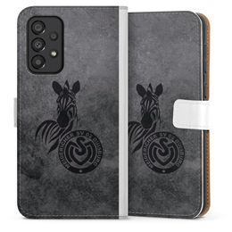 DeinDesign Galaxy A33 5G Handy Klapph&uuml;lle Handyh&uuml;lle aus Kunst Leder wei&szlig; Flip Case Msv Duisburg Zebra Official Licensed Product Sideflip mit Lasche