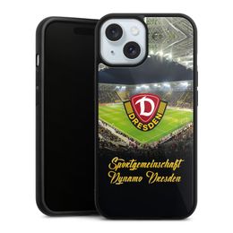 DeinDesign iPhone 15 Handy Gallery Case Handyh&uuml;lle 9H Geh&auml;rtetes Glas R&uuml;ckseite H&uuml;lle Sg Dynamo Dresden Sgd Official Licensed Product Gallery Case