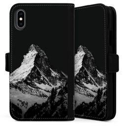 DeinDesign iPhone X Handy Klapph&uuml;lle Handyh&uuml;lle aus Kunst Leder schwarz Flip Case Mountain Snow Mountain Top Sideflip mit langer Lasche