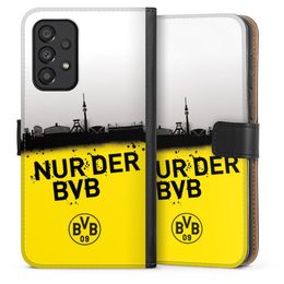 DeinDesign Galaxy A33 5G Handy Klapph&uuml;lle Handyh&uuml;lle aus Kunst Leder schwarz Flip Case Borussia Dortmund Statement Bvb Sideflip mit langer Lasche