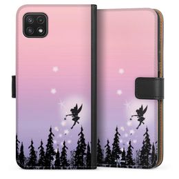 DeinDesign Galaxy A22 5G Handy Klapph&uuml;lle Handyh&uuml;lle aus Kunst Leder schwarz Flip Case Tinkerbells Official Licensed Product Disney Sideflip mit langer Lasche