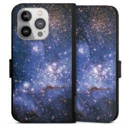 DeinDesign iPhone 14 Pro Handy Klapph&uuml;lle Handyh&uuml;lle aus Kunst Leder schwarz Flip Case Weltall Weltraum Galaxy Sideflip mit langer Lasche