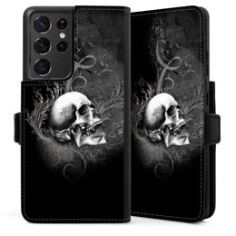 DeinDesign Galaxy S21 Ultra 5G Handy Klapph&uuml;lle Handyh&uuml;lle aus Kunst Leder schwarz Flip Case Gothic Skull Skulls Sideflip mit Lasche