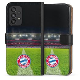 DeinDesign Galaxy A53 5G Handy Klapph&uuml;lle Handyh&uuml;lle aus Kunst Leder schwarz Flip Case Stadium Fcb Fc Bayern M&uuml;nchen Sideflip mit langer Lasche