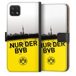 DeinDesign Galaxy A22 5G Handy Klapph&uuml;lle Handyh&uuml;lle aus Kunst Leder schwarz Flip Case Borussia Dortmund Statement Bvb Sideflip mit langer Lasche