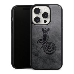 DeinDesign iPhone 15 Pro Handy Gallery Case Handyh&uuml;lle 9H Geh&auml;rtetes Glas R&uuml;ckseite H&uuml;lle Official Licensed Product Msv Duisburg Zebra Gallery Case