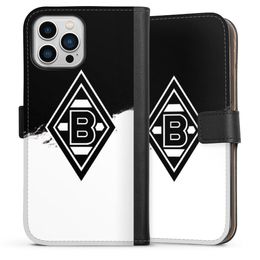 DeinDesign iPhone 13 Pro Max Handy Klapph&uuml;lle Handyh&uuml;lle aus Kunst Leder schwarz Flip Case Bmg Borussia M&ouml;nchengladbach Gladbach Sideflip mit langer Lasche
