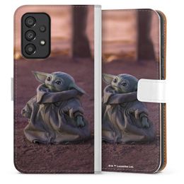 DeinDesign Galaxy A33 5G Handy Klapph&uuml;lle Handyh&uuml;lle aus Kunst Leder wei&szlig; Flip Case Baby Yoda Star Wars The Child Sideflip mit Lasche