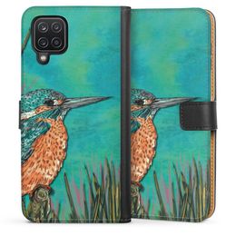 DeinDesign Galaxy A12 Handy Klapph&uuml;lle Handyh&uuml;lle aus Kunst Leder schwarz Flip Case Bird Painting Animals Sideflip mit langer Lasche