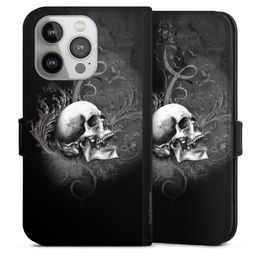 DeinDesign iPhone 14 Pro Handy Klapph&uuml;lle Handyh&uuml;lle aus Kunst Leder schwarz Flip Case Gothic Skull Skulls Sideflip mit langer Lasche