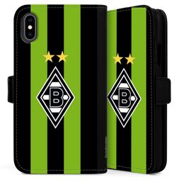 DeinDesign iPhone X Handy Klapph&uuml;lle Handyh&uuml;lle aus Kunst Leder schwarz Flip Case Stripes Borussia M&ouml;nchengladbach Gladbach Sideflip mit langer Lasche