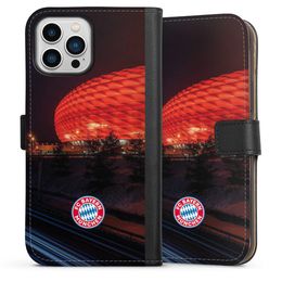 DeinDesign iPhone 13 Pro Max Handy Klapph&uuml;lle Handyh&uuml;lle aus Kunst Leder schwarz Flip Case Fc Bayern M&uuml;nchen Stadium Fcb Sideflip mit langer Lasche