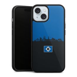 DeinDesign iPhone 15 Handy Gallery Case Handyh&uuml;lle 9H Geh&auml;rtetes Glas R&uuml;ckseite H&uuml;lle Hsv Skyline Hamburg Gallery Case