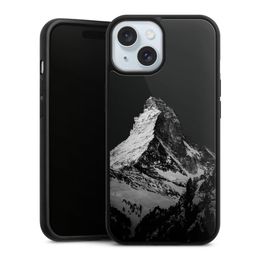 DeinDesign iPhone 15 Handy Gallery Case Handyh&uuml;lle 9H Geh&auml;rtetes Glas R&uuml;ckseite H&uuml;lle Mountain Snow Mountain Top Gallery Case
