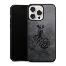 DeinDesign iPhone 15 Pro Max Handy Gallery Case Handyh&uuml;lle 9H Geh&auml;rtetes Glas R&uuml;ckseite H&uuml;lle Official Licensed Product Msv Duisburg Zebra Gallery Case