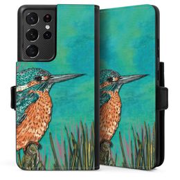 DeinDesign Galaxy S21 Ultra 5G Handy Klapph&uuml;lle Handyh&uuml;lle aus Kunst Leder schwarz Flip Case Painting Bird Animals Sideflip mit Lasche
