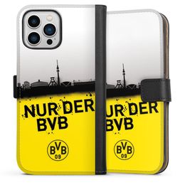 DeinDesign iPhone 13 Pro Max Handy Klapph&uuml;lle Handyh&uuml;lle aus Kunst Leder schwarz Flip Case Borussia Dortmund Statement Bvb Sideflip mit langer Lasche