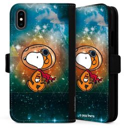 DeinDesign iPhone X Handy Klapph&uuml;lle Handyh&uuml;lle aus Kunst Leder schwarz Flip Case Official Licensed Product Snoopy Astronaut Sideflip mit langer Lasche