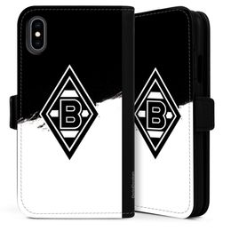 DeinDesign iPhone X Handy Klapph&uuml;lle Handyh&uuml;lle aus Kunst Leder schwarz Flip Case Bmg Borussia M&ouml;nchengladbach Gladbach Sideflip mit langer Lasche