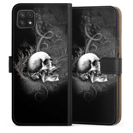 DeinDesign Galaxy A22 5G Handy Klapph&uuml;lle Handyh&uuml;lle aus Kunst Leder schwarz Flip Case Gothic Skulls Skull Sideflip mit langer Lasche