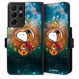 DeinDesign Galaxy S21 Ultra 5G Handy Klapph&uuml;lle Handyh&uuml;lle aus Kunst Leder schwarz Flip Case Official Licensed Product Snoopy Astronaut Sideflip mit Lasche