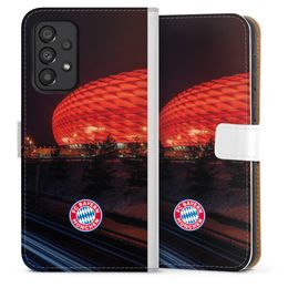 DeinDesign Galaxy A33 5G Handy Klapph&uuml;lle Handyh&uuml;lle aus Kunst Leder wei&szlig; Flip Case Fc Bayern M&uuml;nchen Stadium Fcb Sideflip mit Lasche