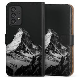 DeinDesign Galaxy A33 5G Handy Klapph&uuml;lle Handyh&uuml;lle aus Kunst Leder schwarz Flip Case Snow Mountain Mountain Top Sideflip mit langer Lasche