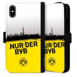 DeinDesign iPhone X Handy Klapph&uuml;lle Handyh&uuml;lle aus Kunst Leder schwarz Flip Case Borussia Dortmund Statement Bvb Sideflip mit langer Lasche