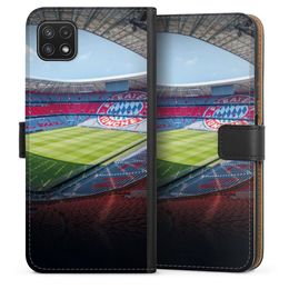 DeinDesign Galaxy A22 5G Handy Klapph&uuml;lle Handyh&uuml;lle aus Kunst Leder schwarz Flip Case Fc Bayern M&uuml;nchen Stadium Fcb Sideflip mit langer Lasche