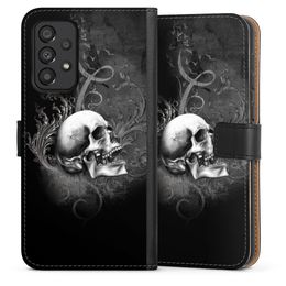 DeinDesign Galaxy A33 5G Handy Klapph&uuml;lle Handyh&uuml;lle aus Kunst Leder schwarz Flip Case Gothic Skulls Skull Sideflip mit langer Lasche