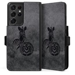 DeinDesign Galaxy S21 Ultra 5G Handy Klapph&uuml;lle Handyh&uuml;lle aus Kunst Leder schwarz Flip Case Official Licensed Product Msv Duisburg Zebra Sideflip mit Lasche