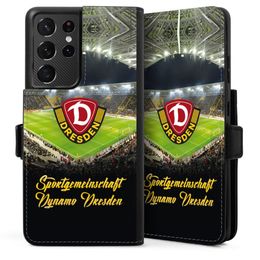 DeinDesign Galaxy S21 Ultra 5G Handy Klapph&uuml;lle Handyh&uuml;lle aus Kunst Leder schwarz Flip Case Sg Dynamo Dresden Sgd Official Licensed Product Sideflip mit Lasche